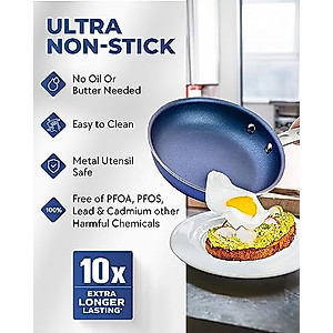 Granitestone Blue 8 Inch Non Stick Frying Pan Nonstick Pan with Mineral/Diamond Coating for Long Lasting Nonstick Frying Pan Skillet for Cooking with Stay Cool Handle, Oven/Dishwasher Safe, Non Toxic