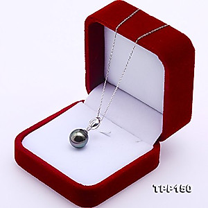 JYX Pearl 18K Gold Tahitian Pendant AAA 12mm Round Peacock Green Tahitian Cultured Pearl Pendant Necklace for Womens