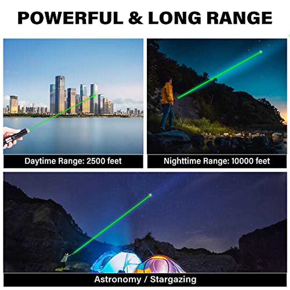 GAWYOLK Green Laser Pointer High Power, [Aluminum Alloy Shell] [Built-in USB] Rechargeable Lazer Pointer Long Range (10000 Feet) Strong Laser Beam for Hiking Hunting Astronomy
