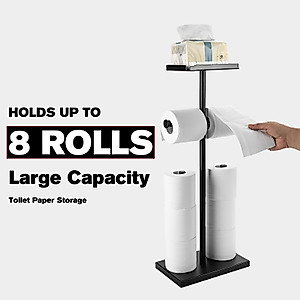 Standing Toilet Paper Holder, Free-Standing Toilet Paper Stand for 8 Mega Rolls, Metal Tissue Storage Shelf for Bathroom