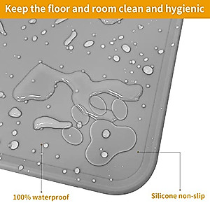 Ptlom Pet Placemat for Dog and Cat, Waterproof Non-Slip Bowl Mat Prevent Food and Water Overflow, Puppy Dish Feeding Mats Suitable for Medium and Small Pet, Silicone (13" *13", Grey)