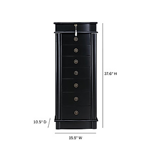 Alveare Home North Locking 7-Drawer Jewelry Armoire – Spacious Organizer with Mirror, Necklace Hooks & Anti-Tarnish Lining, Black