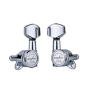 Guyker Guitar Locking Tuners (3L + 3R Handed) - 1:18 Lock String Tuning Key Pegs Machine Head with Hexagonal Handle Replacement for ST TL SG LP Style Electric, Folk or Acoustic Guitars - Chrome