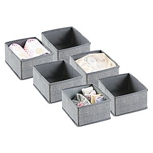 mDesign Soft Fabric Dresser Drawer and Closet Storage Organizer, Bin for Child/Kids Room, Nursery, Playroom, Bedroom - Textured Print with Solid Trim, 6 Pack - Gray
