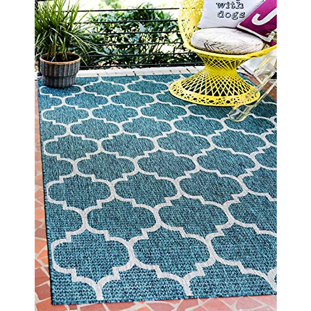 Unique Loom Outdoor Trellis Collection Area Rug (6' 1" x 9' Rectangle, Teal/ Gray)