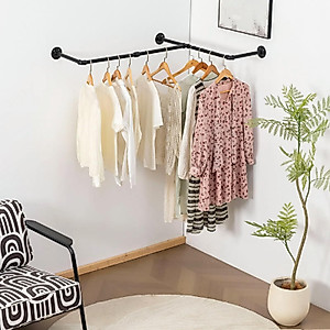 Industrial Pipe Clothing Rack,Wall Mounted Clothes Rack for hanging clothes, Space Saver Hanging Pipe Clothes Rack, Heavy Duty Corner Garment Racks for Laundry Room, Closet Storage