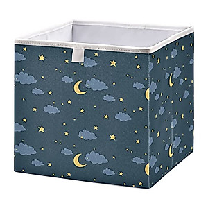 ALAZA Collapsible Storage Cubes Organizer,Night Sky with Moon Stars and Cloud Storage Containers Closet Shelf Organizer with Handles for Home Office