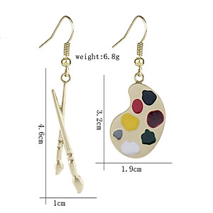 T-ztoss Personality Artist Paint Brush Earrings Unique Charm Paint Palette Dangle Earrings Colorful Painter Palette Paint Stud Earrings For Women Artist Gift Art Teacher Gifts (gold)
