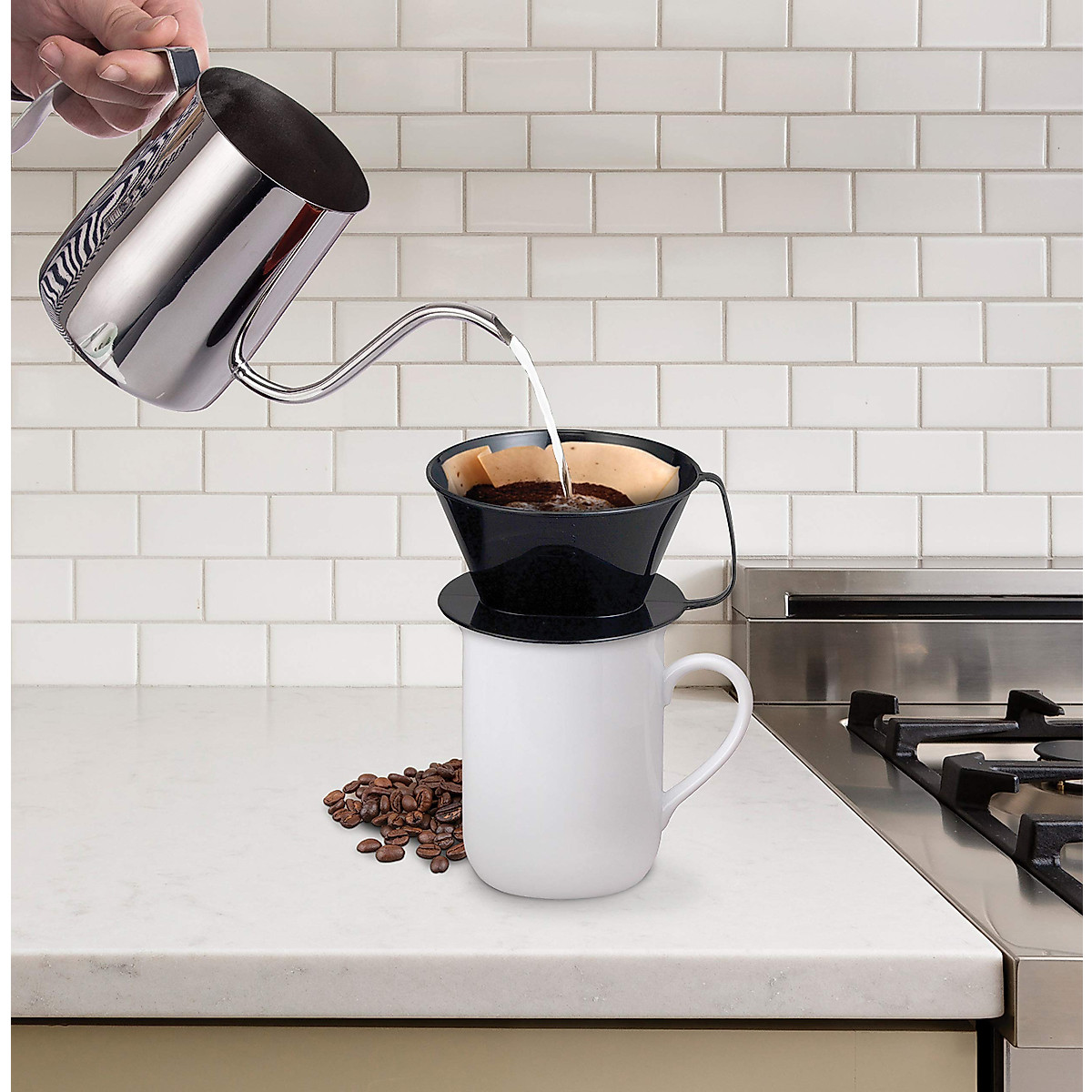 Fino Pour-Over Coffee Brewing Filter Cone, Number 4-Size, Black, Brews 8 to 12-Cups