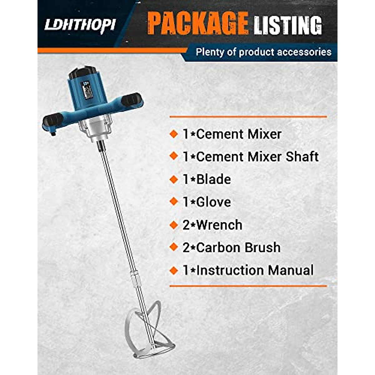 LDHTHOPI Cement Mixer, 2300W Electric Paint Mixer, Portable Mortar Mixer with 6 Adjustable Speed, 110V Handheld Mud Mixer for Mixing Mud, Cement, Mortar, Paint, Fodder