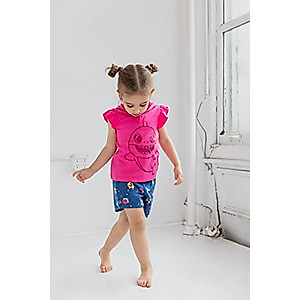 Pinkfong Baby Shark Toddler Girls French Terry Short Sleeve Hoodie & Shorts Set 3T