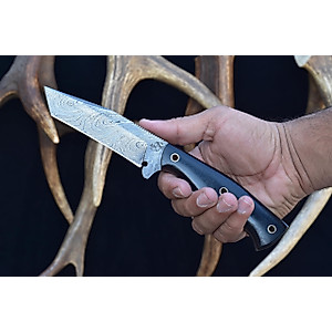 Knives Ranch Fixed Blade Knife with Black Burlap Micarta Handle & Heavy-Duty Leather Sheath (2081-M)