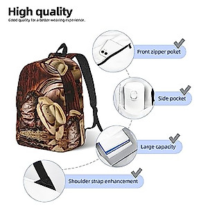NOKOER Cowboy Black Hat Western Boots Printed Canvas Backpack,Casual Daypacks,Laptop Backpack,Lightweight Travel Daypack