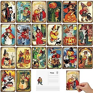 Nuanchu 80 Pcs Vintage Halloween Postcards 4 x 6 Retro Halloween Greeting Cards Scary Pumpkin Cats Postcards Horror Holiday Blank Cards for Friends Relatives, 20 Designs