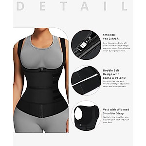 FeelinGirl Plus Size Latex Waist Vest Cincher Corset Vest Waist Trimmer Belt Body Shaper Workout with 9 Steel Bones