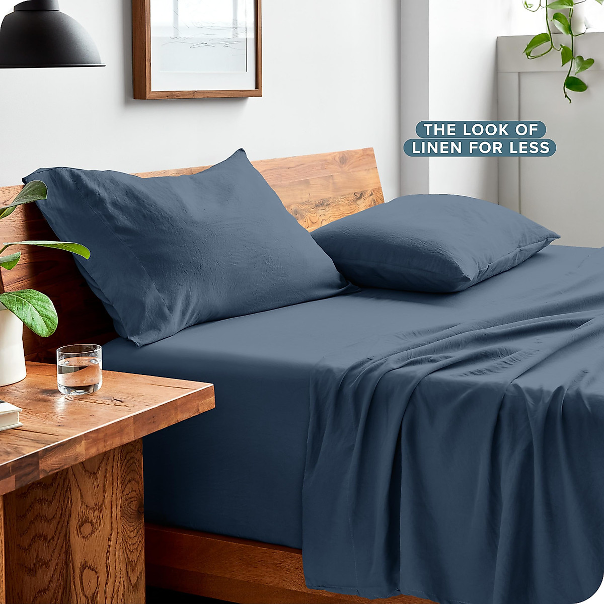 Bare Home Ultra Soft Washed Microfiber 3 Piece Sheet Set, Linen-Like Look, Easy Care, Hypoallergenic, Deep Pocket up to 15”, 1 Fitted Sheet, 1 Flat Sheet, 1 Std. Pillowcase (Twin, Bering Sea)