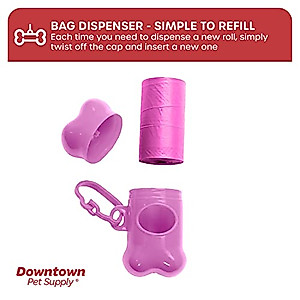 Downtown Pet Supply Dog Poop Bags (1000 CT - Pink Bags & 2 Dispensers) Waste Bag Dispenser Clips to Dog Leashes Bags & Dog Harnesses- Poop Scoop Bags are Leak-Proof Bags & Unscented