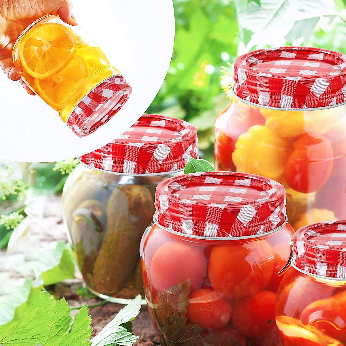 48pcs/24Set Regular Mouth Canning Lids Bands Split-Type for Mason Jar Canning Lids (red and white)