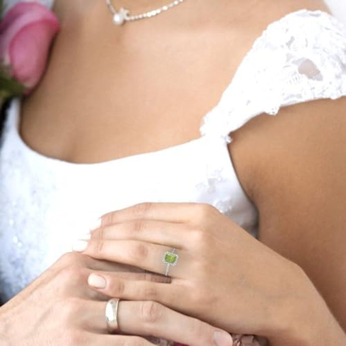 Clara Pucci 1.98 ct Emerald Cut Solitaire Halo Genuine Natural Peridot Engagement Promise Anniversary Bridal Ring 18K White Gold 4.5