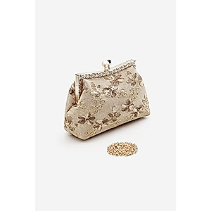 BABEYOND Women's Floral Embroidery Evening Bags Kiss Lock Rhinestone Purse for 1920s Party Prom Wedding