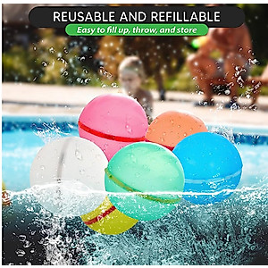 Reusable Water Balloons Magnetic- 6 Pack Silicone Water Balloons for Kids and Adults- Refillable Self Sealing Water Bomb Balloons- Vibrant Colors Perfect for Summer Parties- Water Bombs Splash Balls