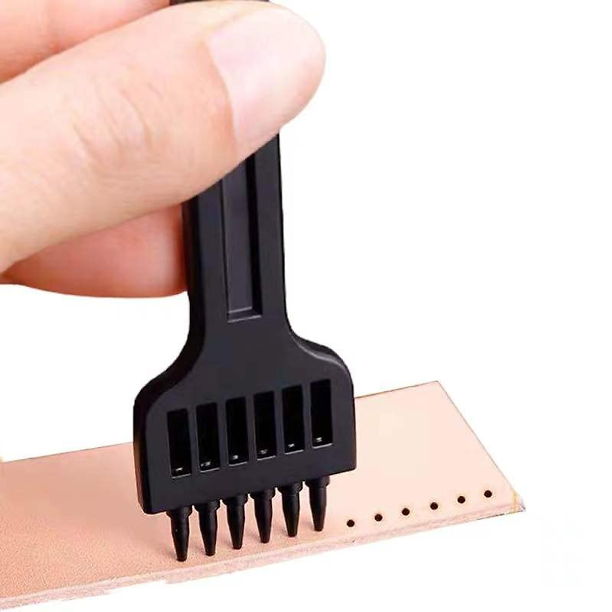 Citian Leather Round Hole Punching Tool 4mm 2/4/6 Claw Tooth Set for DIY Leather Craft (Black)