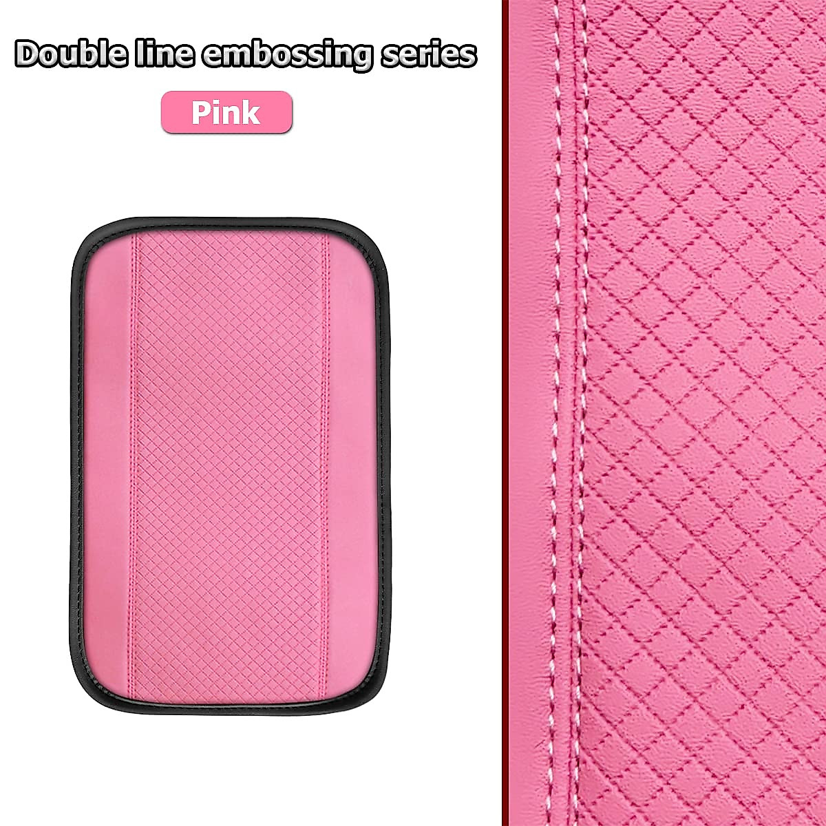 Auto Center Console Pad, PU Leather Car Armrest Seat Box Cover, Waterproof Non Slip Soft Armrest Box Cushion Protector, Car Accessories for Women Men, Universal for SUV, Truck, Van (Pink)