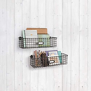 Spectrum Diversified Vintage Basket, Rustic Farmhouse Kitchen Cabinet & Pantry, Wall-Mounted Storage & Organization, 6x18.5x5.2 Inch (Pack of 1), Industrial Gray
