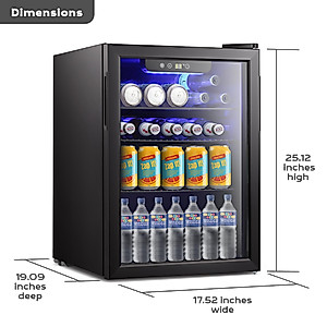LAUREL CANYON Beverage Refrigerator-Mini Fridge, 95 Can Glass Door for Soda, Beer, Wine Small Drink Dispenser Cooler for Office, Bar, 2.6 cu ft, Black
