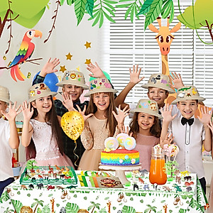 103 Pcs Safari Animal Kids Zoo Themed Party Supplies Favor Bulk Included Pith Hat Jungle Animal Plastic Tablecloth Tote Bags Silicone Bracelet Animal Stickers Mini Animal Figurines for Kids Birthday