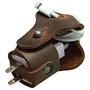 Hide & Drink, Leather iPhone Charger Holder/Cord Organizer/Travel Essentials/Phone Accessories, Handmade Includes 101 Year Warranty :: Bourbon Brown
