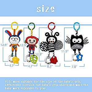 teytoy Baby Toys for 0, 3, 6, 9, 12 Months, Animal Hanging Baby Rattles, Baby Bed Crib Car Seat Travel Stroller Soft Plush Crinkle Toys for Infant, Newborn Birthday Gifts(4 Pack)