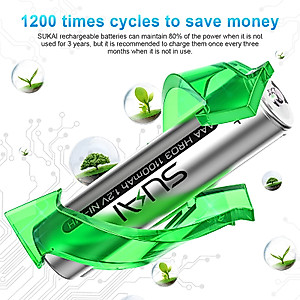 SUKAI AA AAA Rechargeable Batteries Combo - 2800mAh AA Rechargeable Batteries (16 Pack) and 1100mAh AAA Rechargeable Batteries (20 Pack), 1.2V High Capacity Low self-Discharge Ni-MH Batteries