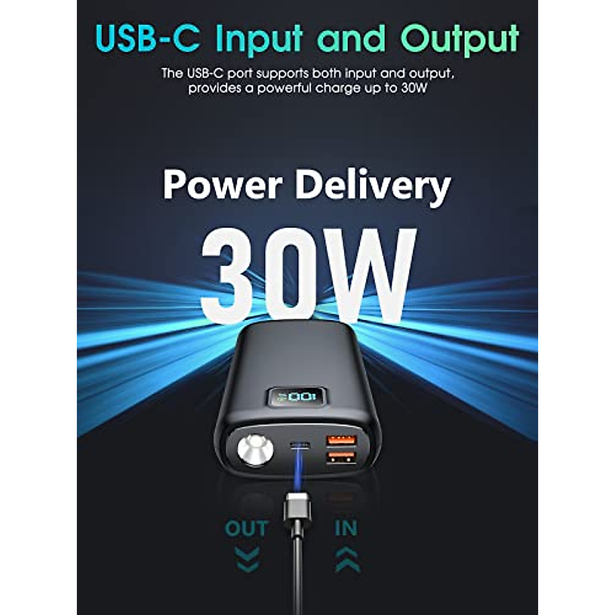 Portable-Charger-Power-Bank - 40000mAh Power Bank PD 30W and QC 4.0 Quick Charging Built-in LED Display 2 USB 1Type-C Output Compatible with Most Electronic Devices on The Market