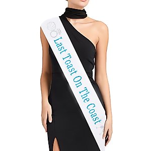 JOYMEMO Last Toast on the Coast Sash, White Champagne Sea Shell Sash for Coastal Bachelorette Bridal Shower Engagement Wedding Decor, Beach Nautical Theme Party Decorations Supplies
