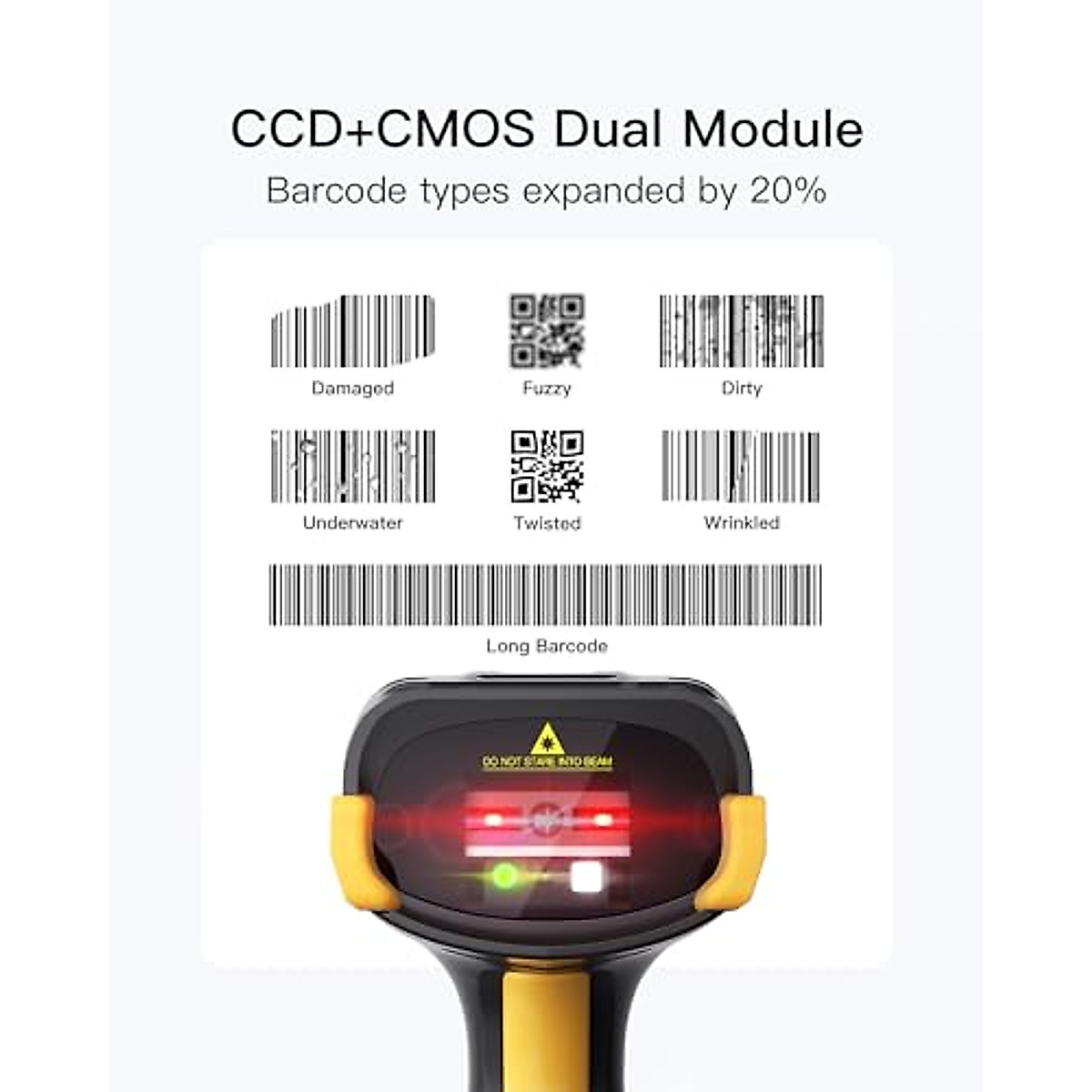 Inateck Bluetooth Barcode Scanner, 2D 1D Wireless Handheld Scanner, QR Code Scanner, Equipped with a Touchscreen and Smart Base, CMOS+CCD Dual modules, Larger scanning Range, Supports app SDK, P8.