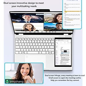 Win 11 Double Screen Laptop, 15.6in + 7in IPS Screen HD Notebook with Fingerprint Unlock, 16GB Running Memory, Handwriting Touch, Backlight Keyboard, 180° Opening and Closing (16GB+1TB US Plug)