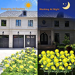 JORETLE Outdoor Solar Flower Lights Solar Rose Lights Solar Lights Outdoor Decorative with 5 Rose Flowers Suitable for Garden, Courtyard, Backyard Decoration, Waterproof （Yellow）