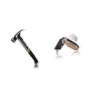 Spec Ops - SPEC-M22CF Tools Framing Hammer, 22 oz, Rip Claw, Milled Face, Shock-Absorbing Grip & Tools Folding Utility Knife with Fixed Blade, Includes 3 Extra Blades in Handle Storage