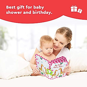 VNOM Baby Photo Album Soft Cloth Photo Book First Year Memory Album Shower Gift for Babies Newborns Toddlers & Kids,Holds 4x6 Inch Photos. (Pink)