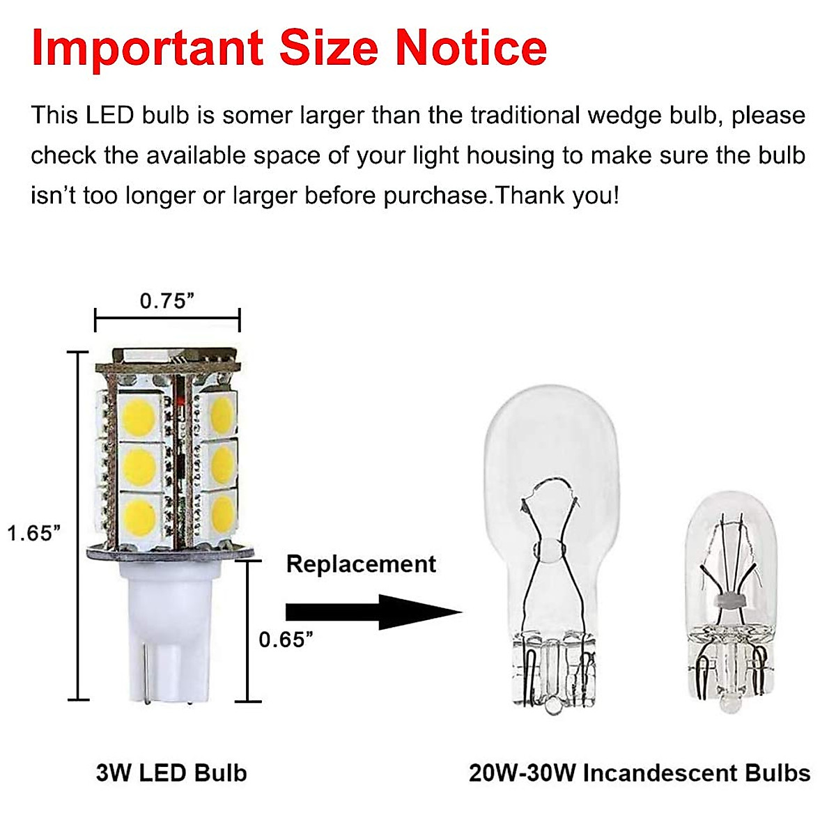 Makergroup T5 T10 Wedge Base LED Light Bulb High Brightness 12VAC/DC 3Watt 2700K-3000K Warm White Color for Outdoor Landscape Lighting Deck Stair Step Path Lights and RV Lights Pack of 6