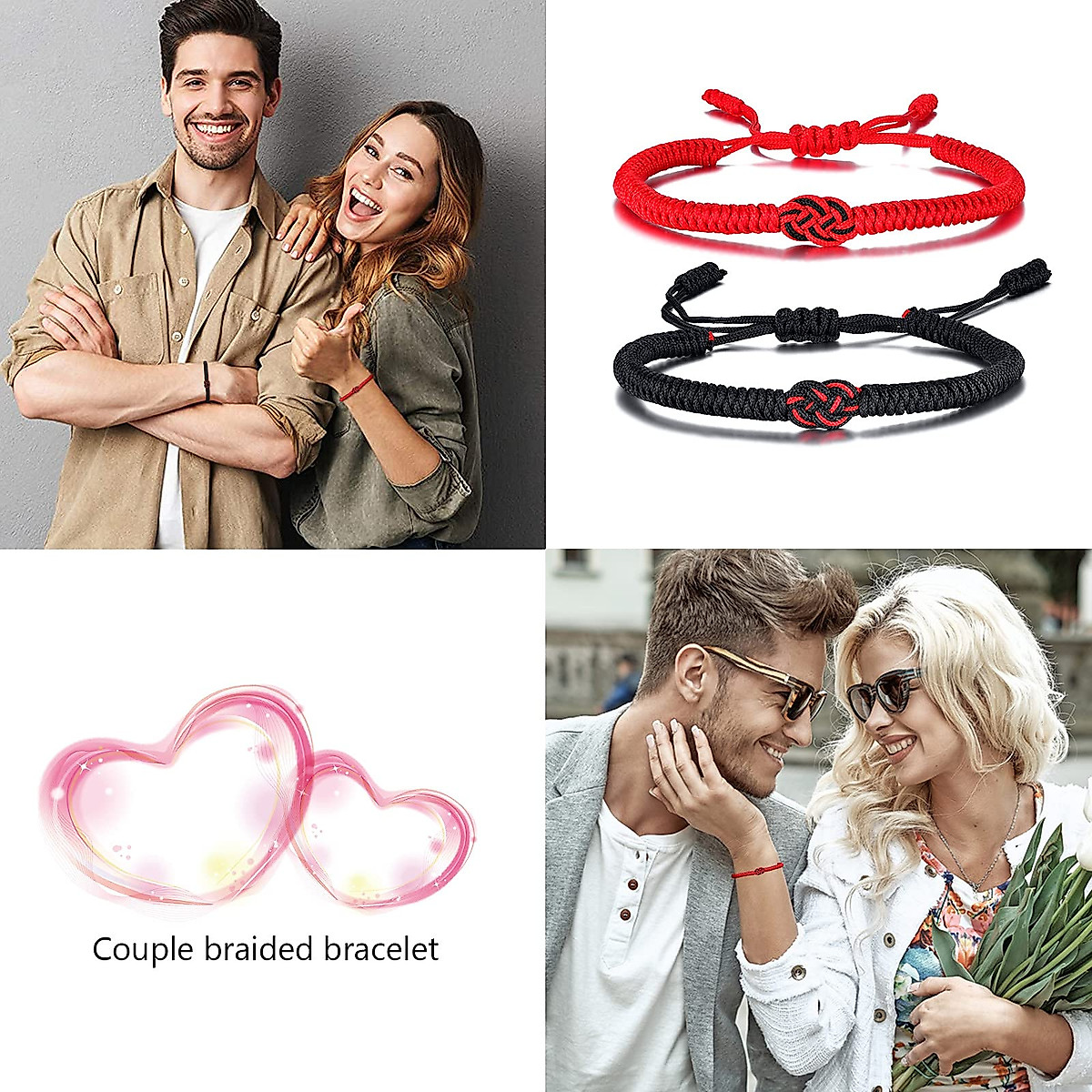 MPRAINBOW Personalized Braided Couples Bracelet：Custom Name Promise Words Engraved Bracelets Attraction Relationship Bracelets for Him and Her (Luck Love Knot)