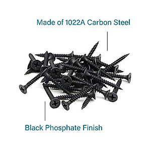 IMSCREWS Drywall Screws, #7 x 1-3/8 Inch Phillips Flat Wood Screws 200pcs, Fine Thread Black Phosphate, Self-Tapping Carbon Steel Interior Screws for Timber MDF Sheetrock