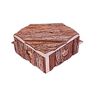 POPETPOP Hamster House Wooden - Small Animals Hideout Hut for Dwarf Hamster Rat Mouse Cage Sleeping Cabin with Ramp and Platform