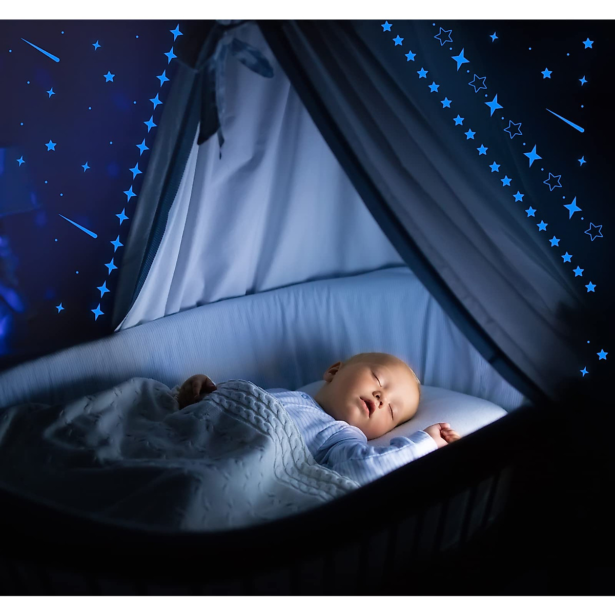 Glow in The Dark Stars for Ceiling - Glow in Moon and Stars Wall Decals for Bedroom,Starry Wall Decor for Baby Nursery Girls Boys Room