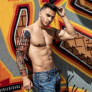 Aresvns Independence Day Temporary Tattoo 32 Sheets,USA Flag Sleeve Tattoo,Red White and Blue Party Supplies, 4th of July, Memorial Day, Labor Day Decorations Patriotic Tattoos