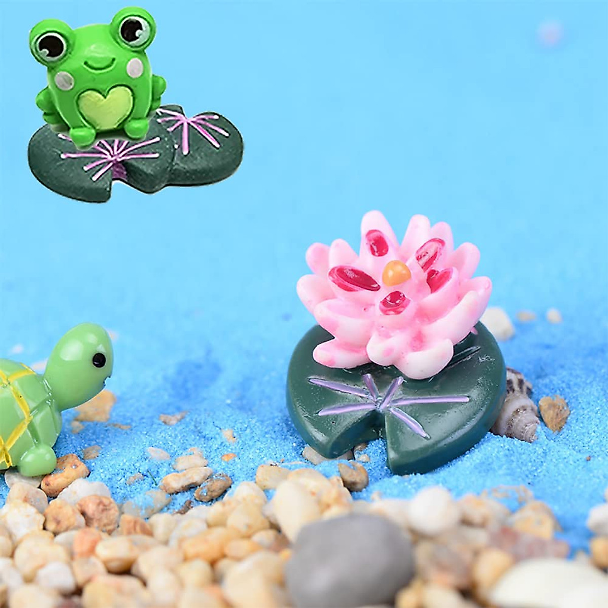 14 Pcs Mini Frogs and Lotus Leaf Easter Cupcake Toppers, Animals Model Fairy Garden Frog Miniature Figurines Moss Landscape DIY Terrarium Crafts Ornament Accessories Outdoor Decor