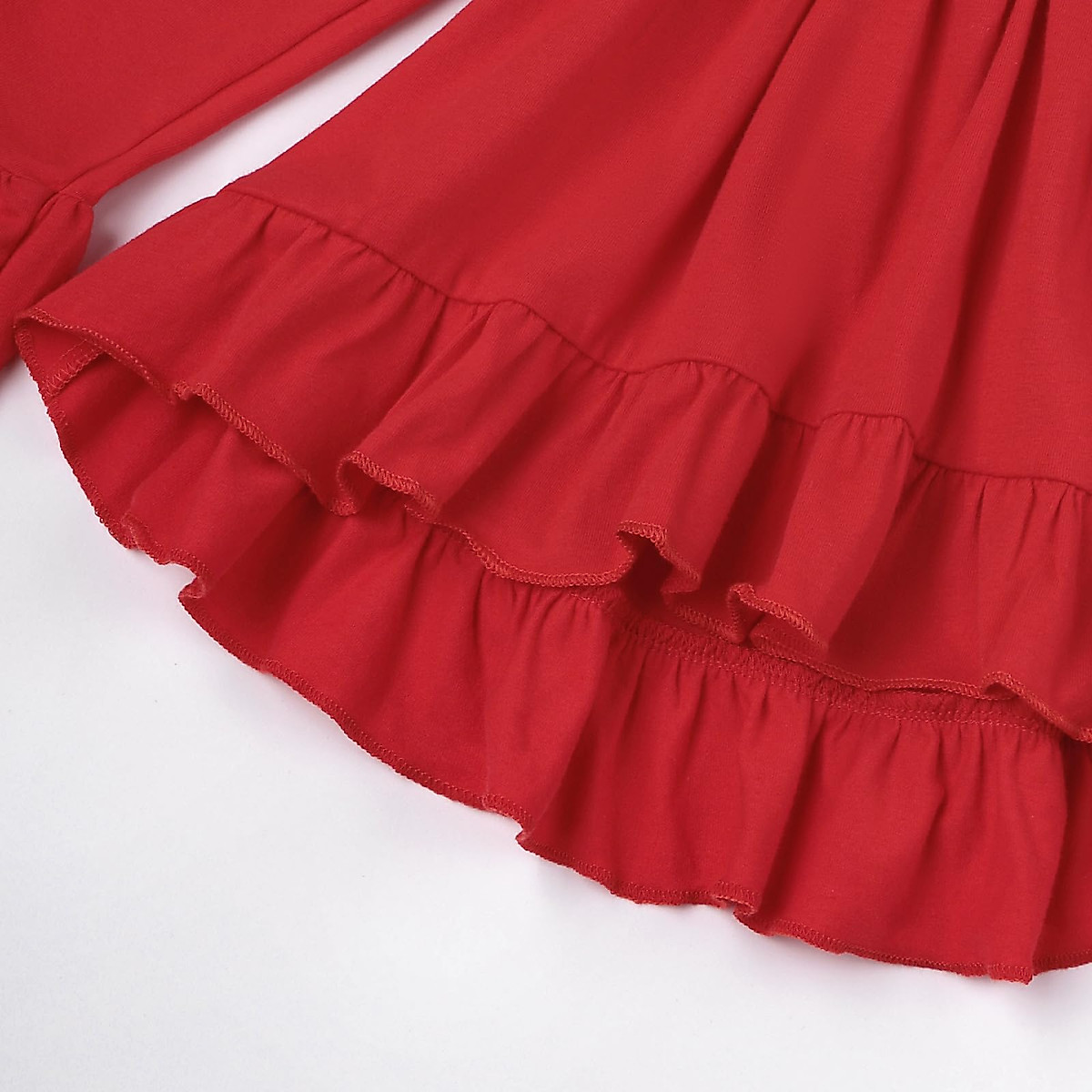 Yoxindax Toddler Kid Girl Clothes Bell sleeves Ruffle High Low Bowknot Solid Top Floral Print Leggings Fall Winter Outfit Set(5-6t)