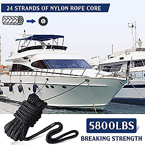 Dock Lines & Ropes Boat Accessories - 4 Pack 3/8" x 15' Double Braided Nylon Dock Lines with 12” Loop Excellent 5800 lbs Breaking Strength Marine Rope for Kayak Pontoon Boats up to 30ft Boating Gifts