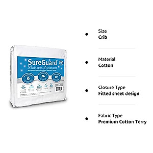 SureGuard Crib Size Mattress Protector - 100% Waterproof, Hypoallergenic - Premium Fitted Cotton Terry Cover